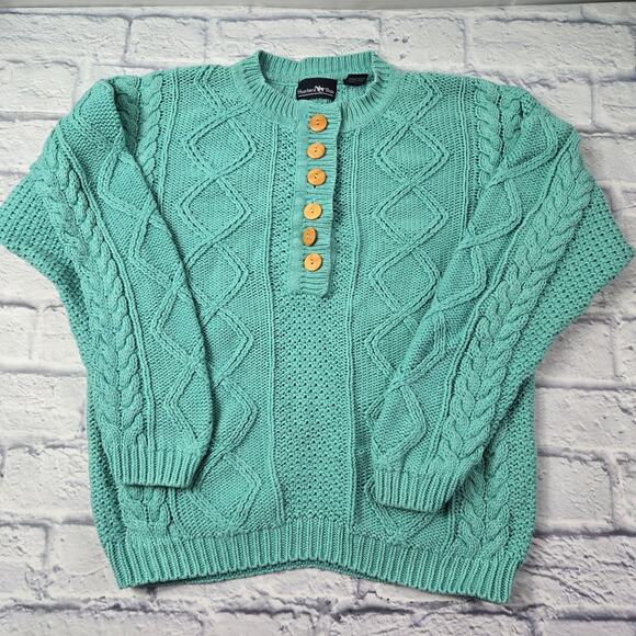 Hunters Run | Sweaters | Vtg Hunters Run Cable Sweater Cotton Aqua ...